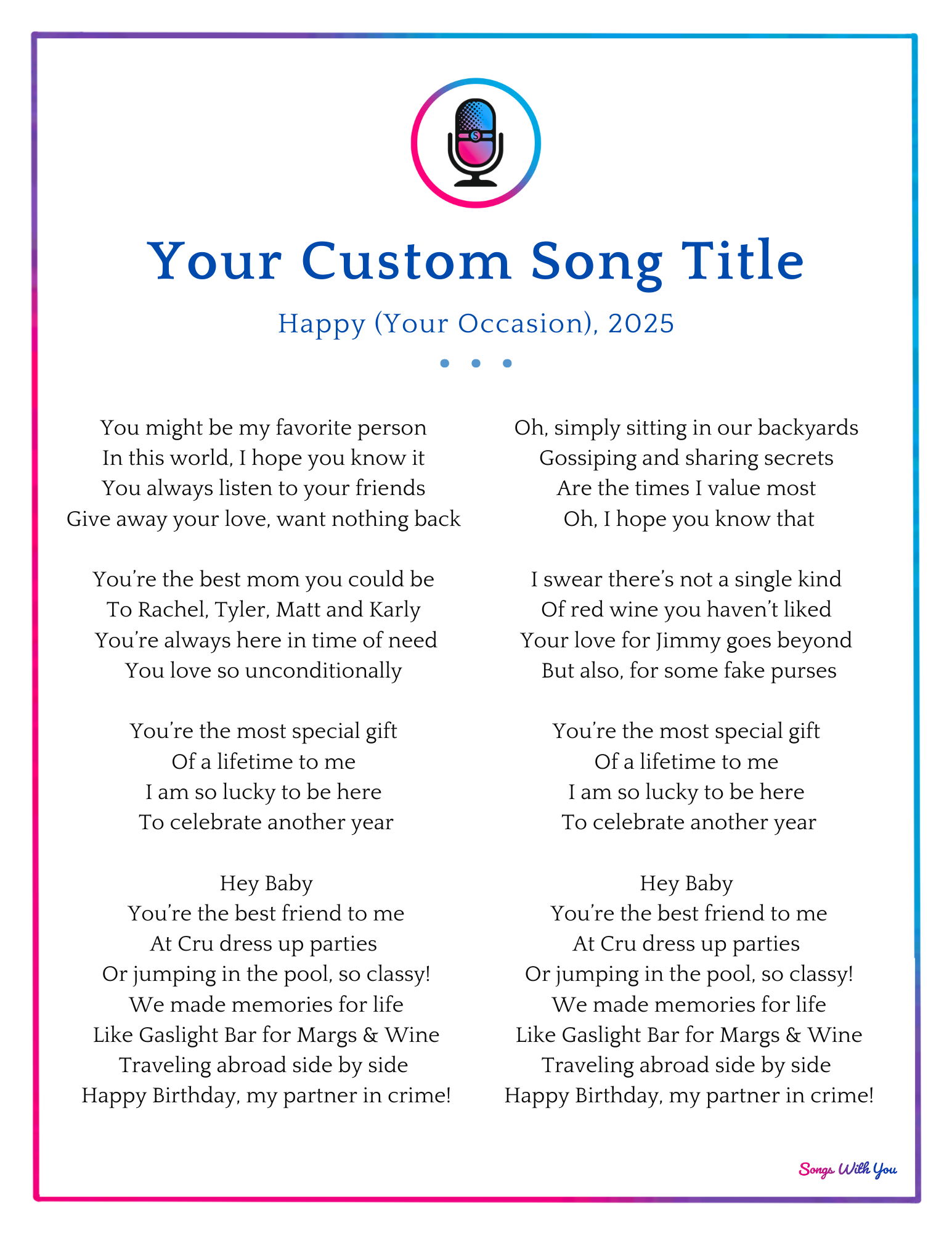 [First Dance] Song Lyrics Page – Songs With You